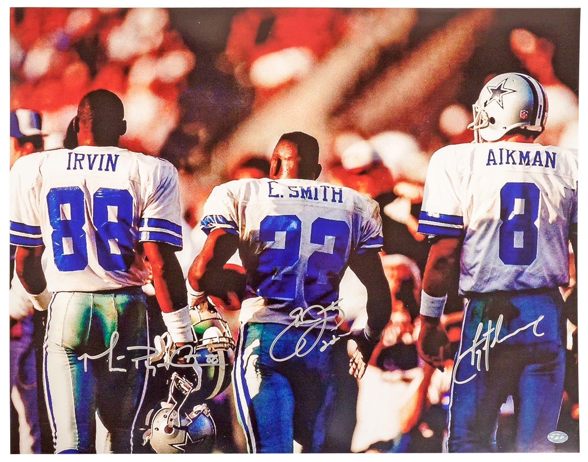 Emmitt Smith / Troy Aikman / Michael Irvin Autographed Dallas Cowboys "Triplets" Photo ( | DA ...