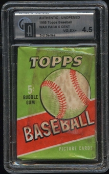 1955 Topps Baseball Unopened 3rd Series Pack Gai 4.5 (vg-ex+) *5220