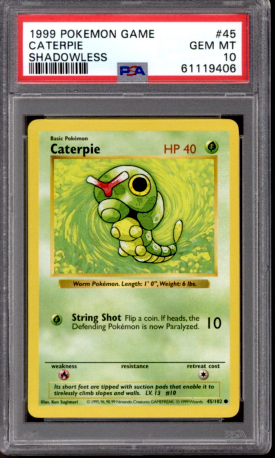 Pokemon Base Set Shadowless Caterpie 45/102 PSA 10 GEM MINT | DA Card World