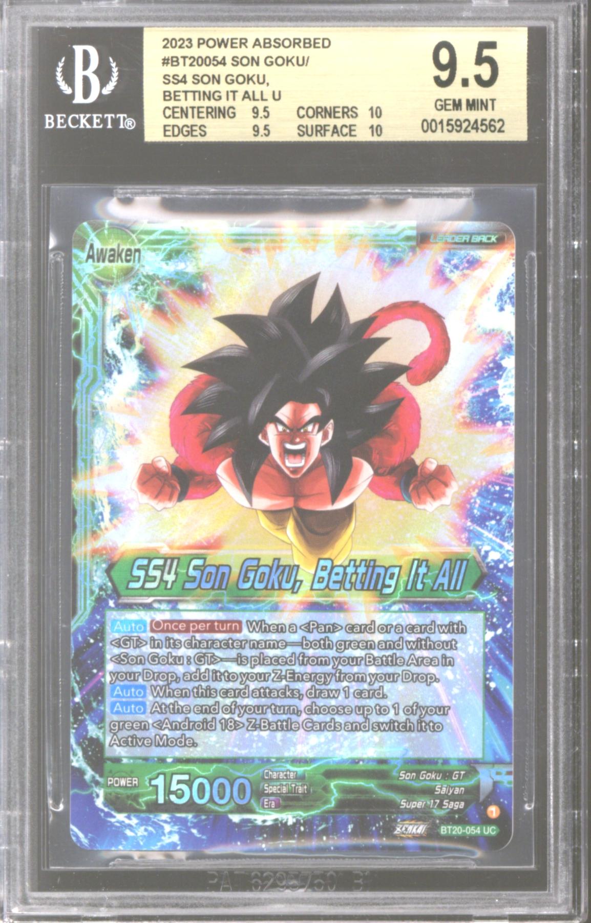 Dragon Ball Super Power Absorbed Son Goku SS4 Betting It All BT20-054 UC BGS 9.5 (9.5 10 9.5 10 ...