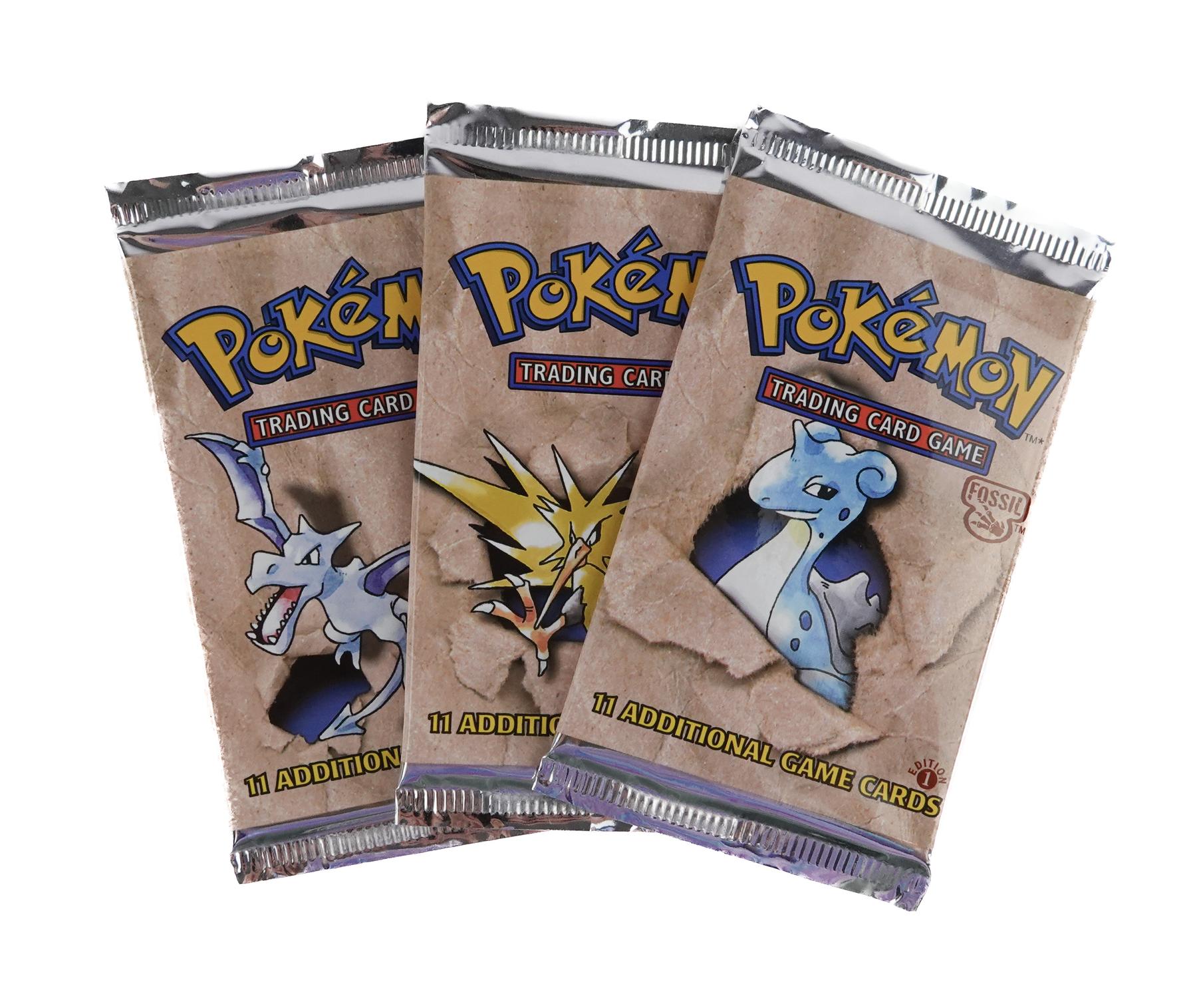 Pokemon Fossil 1st Edition 3 Booster Pack ART SET (Zapdos, Lapras ...
