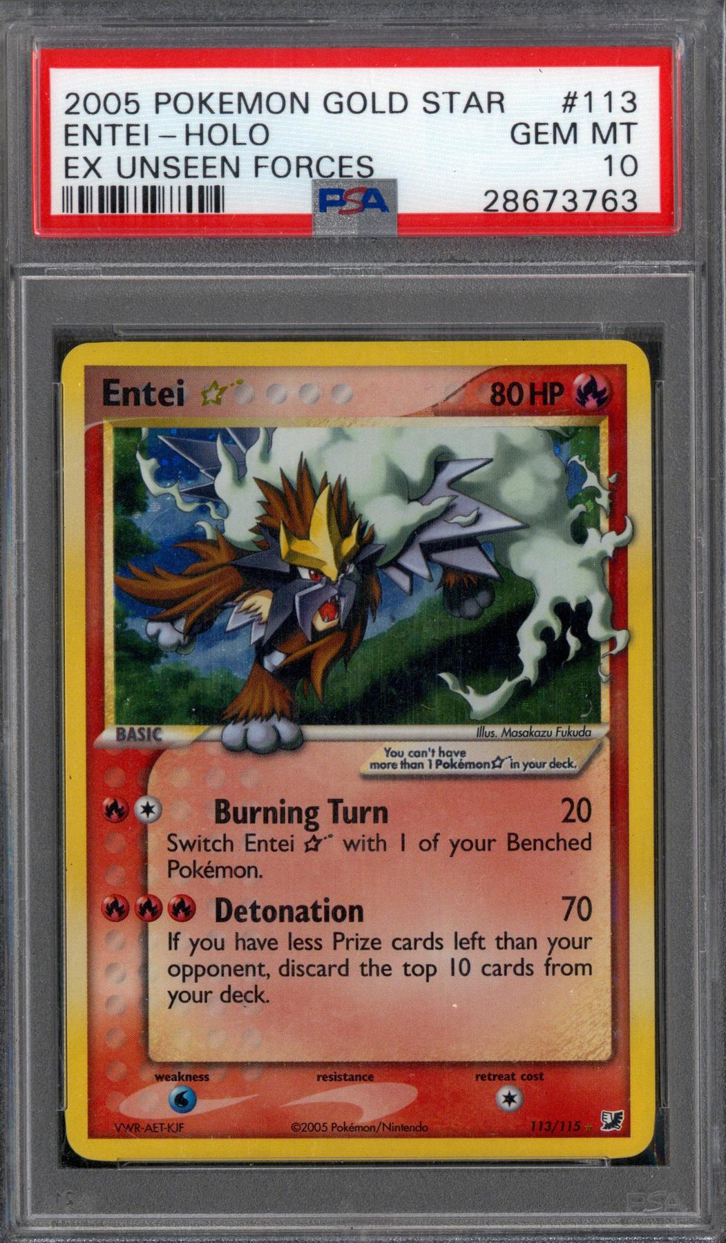 Pokemon EX Unseen Forces Entei Gold Star 113/115 PSA 10 GEM MINT *763 ...