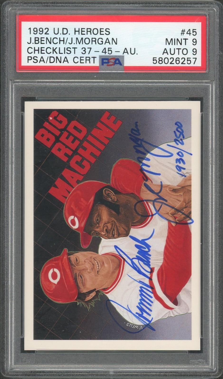 1992 Upper Deck Heroes Baseball Johnny Bench Joe Morgan Auto PSA 9 Auto ...