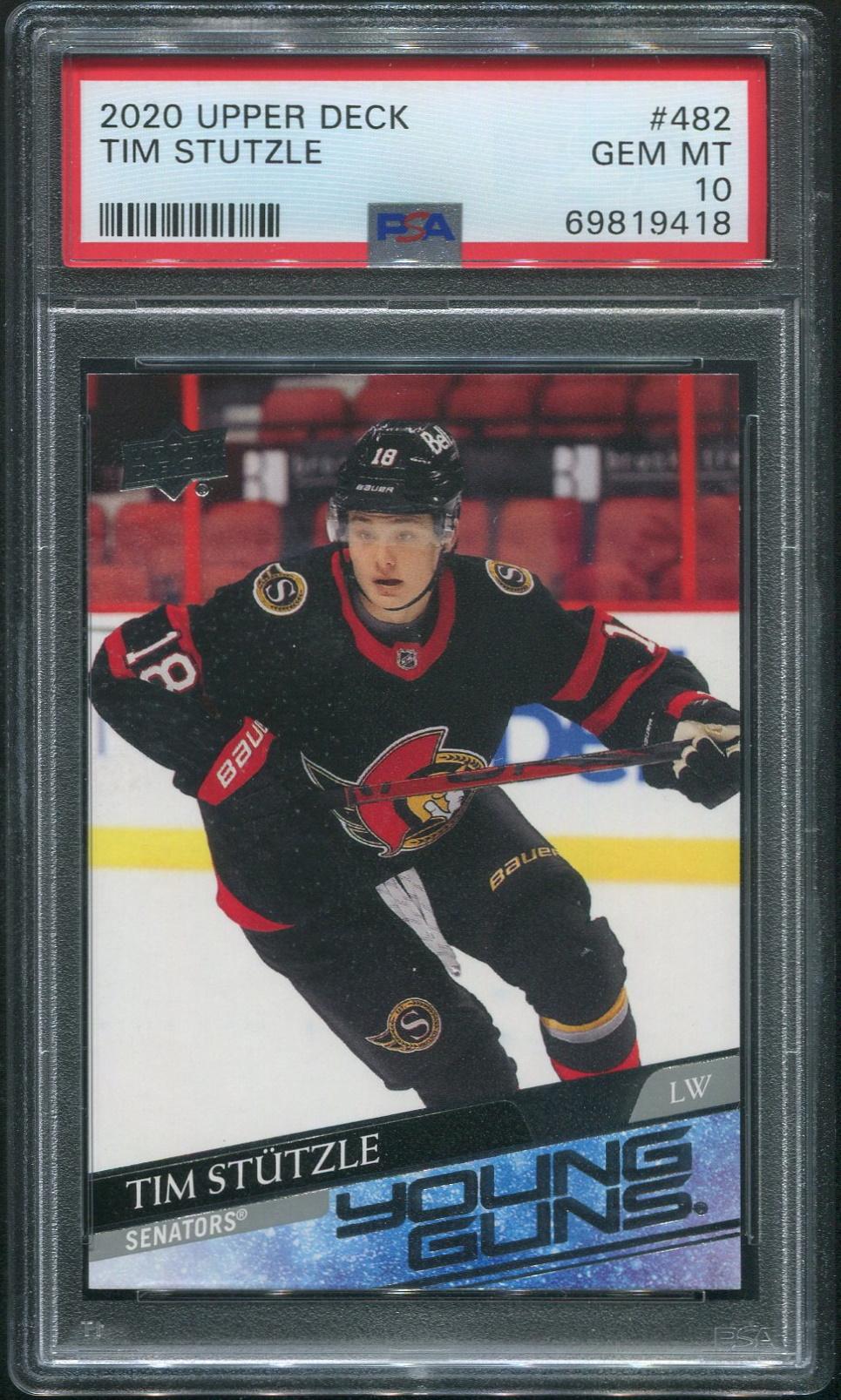 2020/21 Upper Deck Hockey #482 Tim Stutzle Young Guns Rookie PSA 10 ...