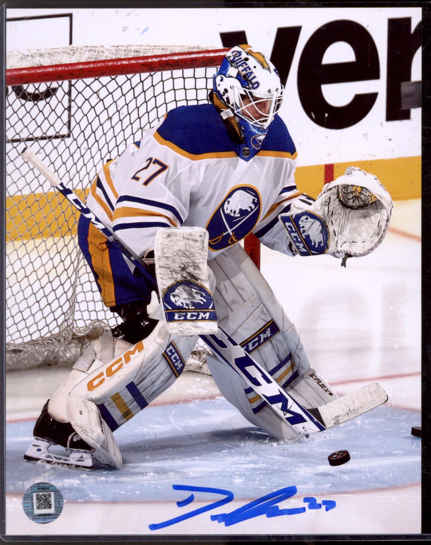 Devon Levi Autographed Buffalo Sabres 8x10 White Jersey Hockey Photo ...