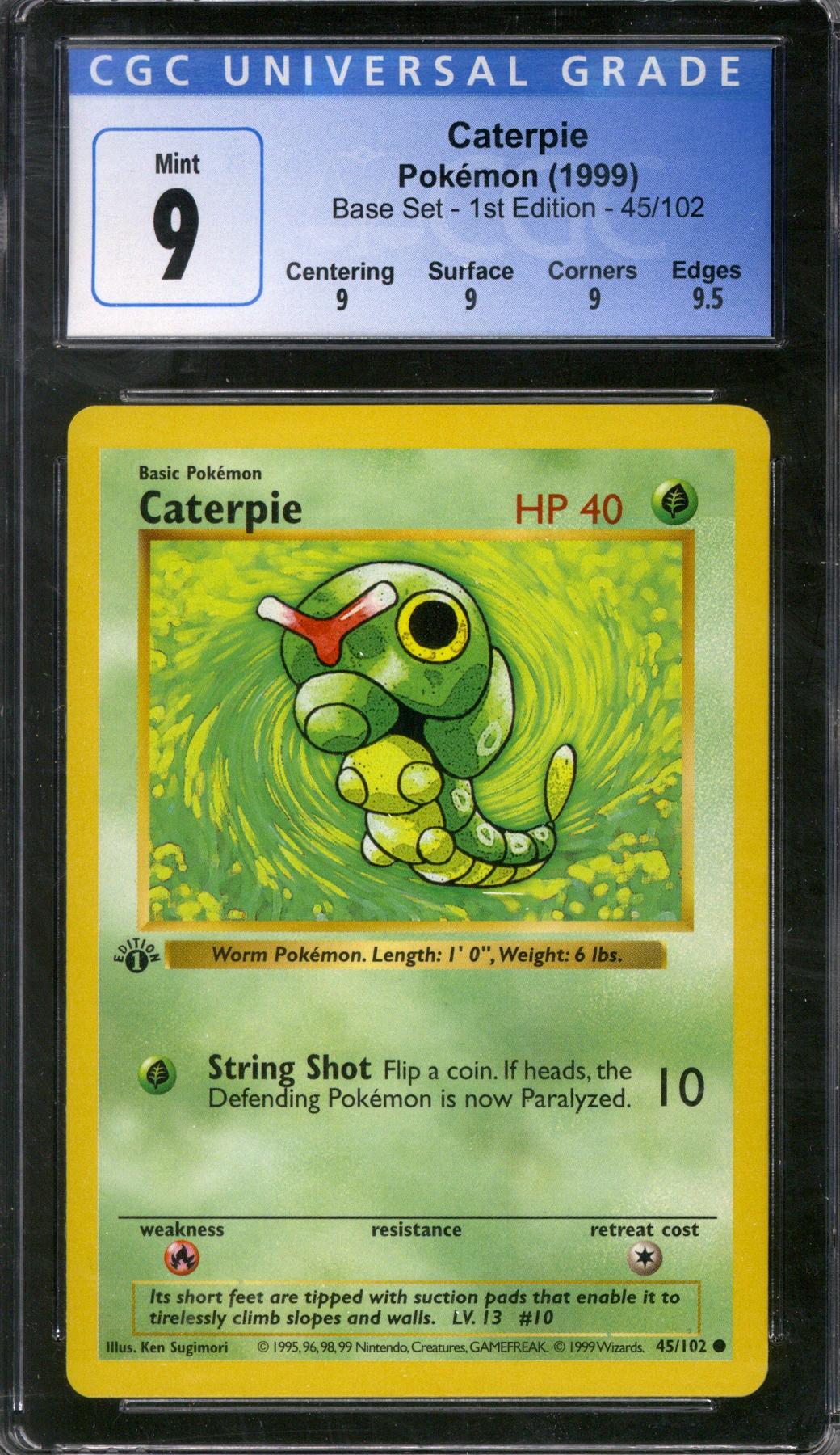 Pokemon Base Set 1st Edition Shadowless Caterpie 45/102 CGC 9 | DA Card ...