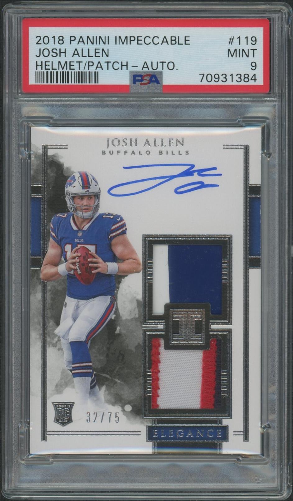 2018 Panini Impeccable Football #119 Josh Allen Rookie Helmet Patch ...