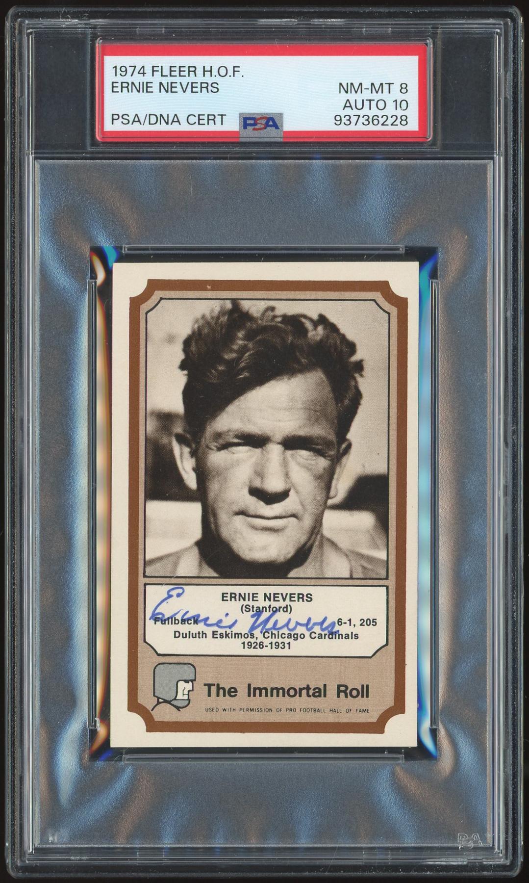1974 Fleer HOF Ernie Nevers PSA 8 Auto 10 *6228 (Reed Buy) | DA Card World