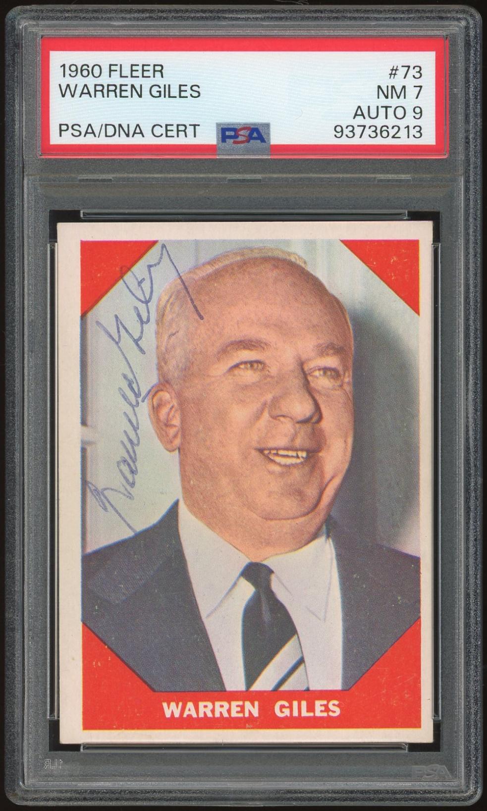 1960 Fleer #72 Warren Giles PSA 7 Auto 9 *6213 highest graded (Reed Buy ...
