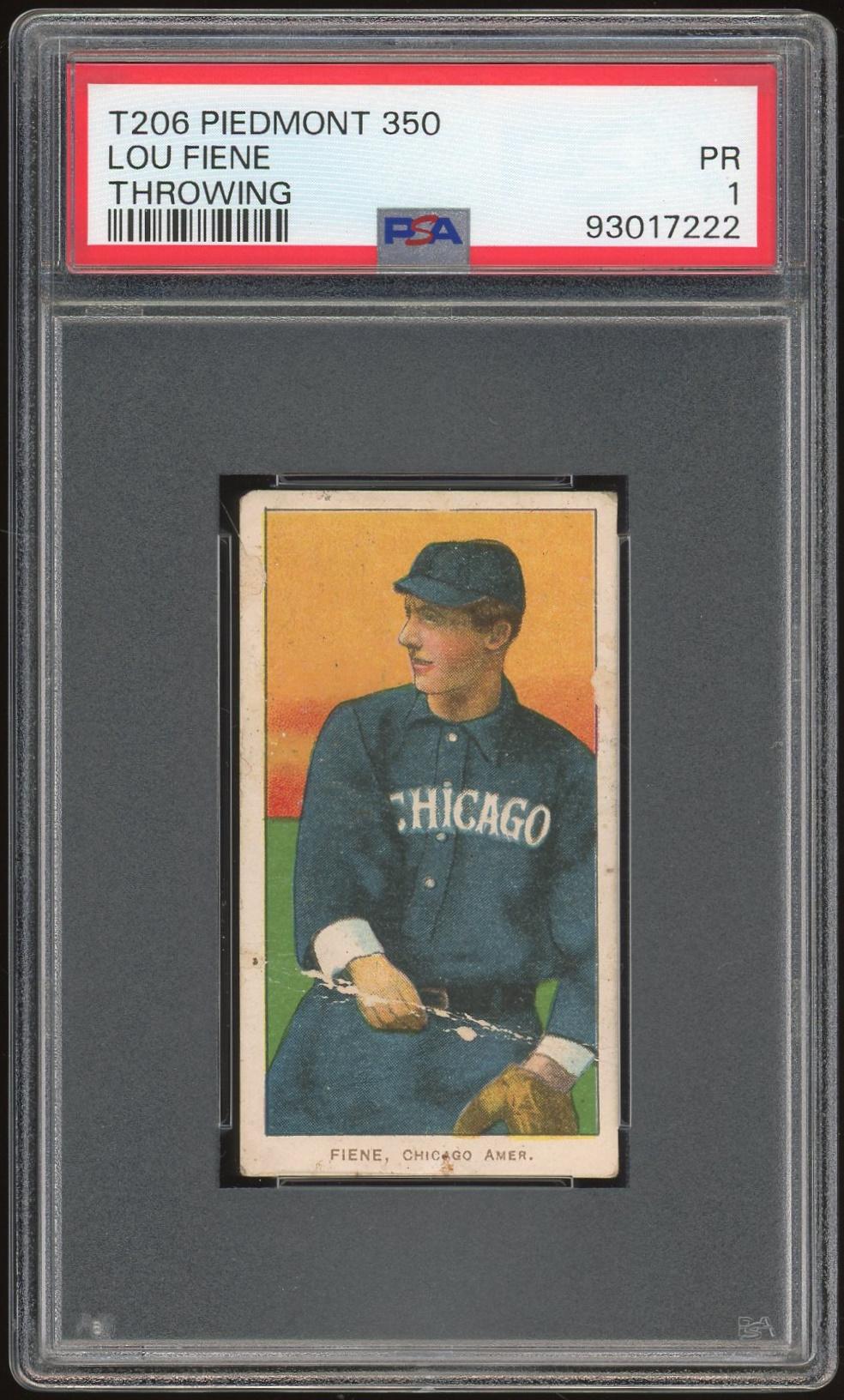 T206 Piedmont 350 Lou Fiene throwing PSA 1 *7222 SET BREAK (Reed Buy ...
