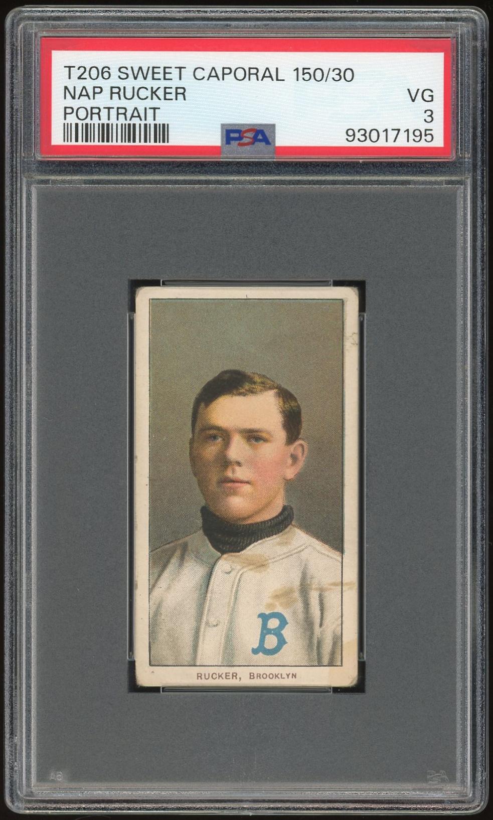 T206 Sweet Caporal 150/30 Nap Rucker portrait PSA 3 *7195 SET BREAK ...