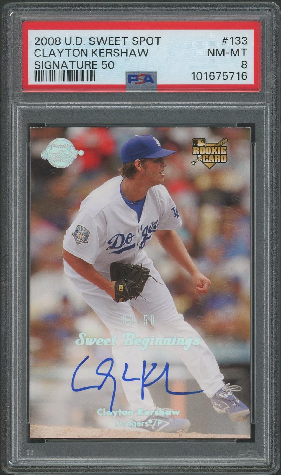 2008 Upper Deck Sweet Spot Baseball #133 Clayton Kershaw Signature 50 ...