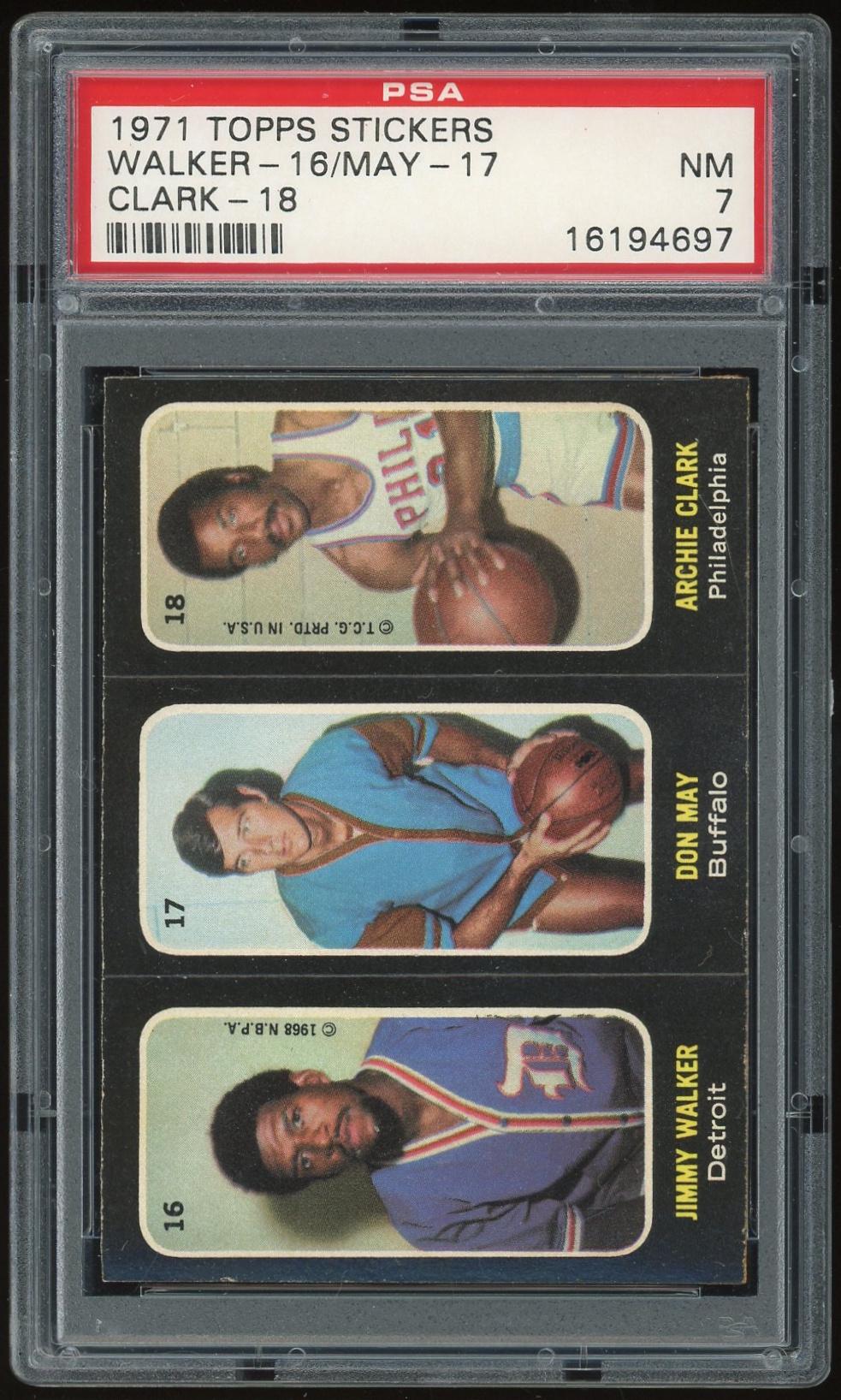 1971/72 Topps Stickers Walker 16/May 17/Clark 18 PSA 7 *4697 (Reed Buy ...
