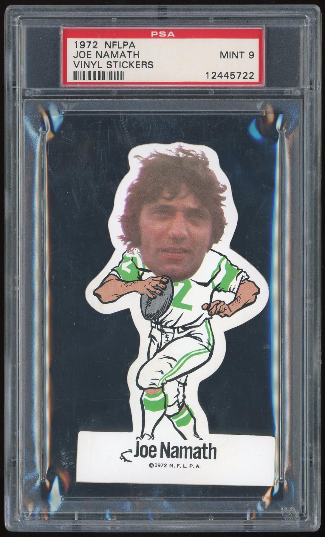 1972 NFLPA Vinyl Stickers Joe Namath PSA 9 *5722 (Reed Buy) | DA Card World