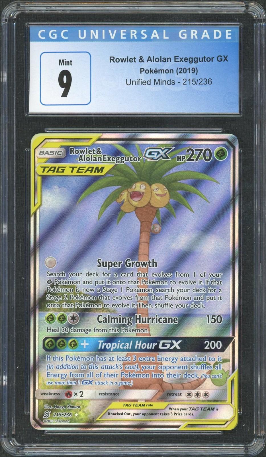 2019 Pokemon Unified Minds Rowlet & Alolan Exeggutor GX 215/236 CGC 9 ...