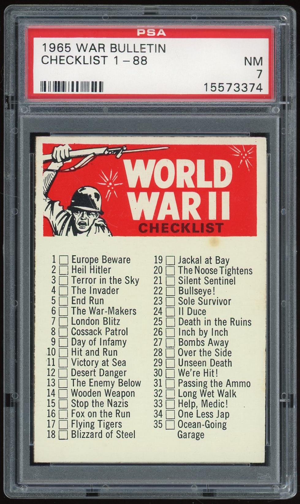 1965 Philadelphia War Bulletin Checklist 1-88 PSA 7 *3374 (Reed Buy ...