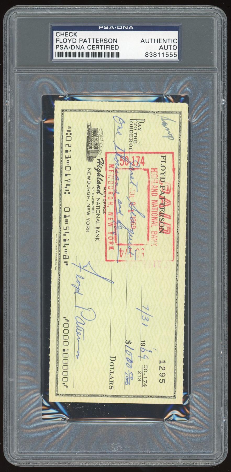 Floyd Patterson Autographed Check PSA/DNA Authentic *1555 (Reed Buy ...