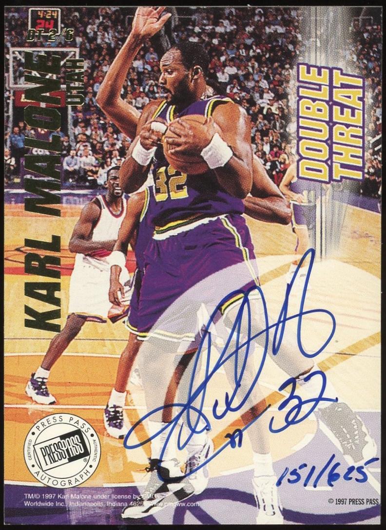 1997/98 Press Pass Double Threat Autographs Jacques Vaughn/Karl Malone ...