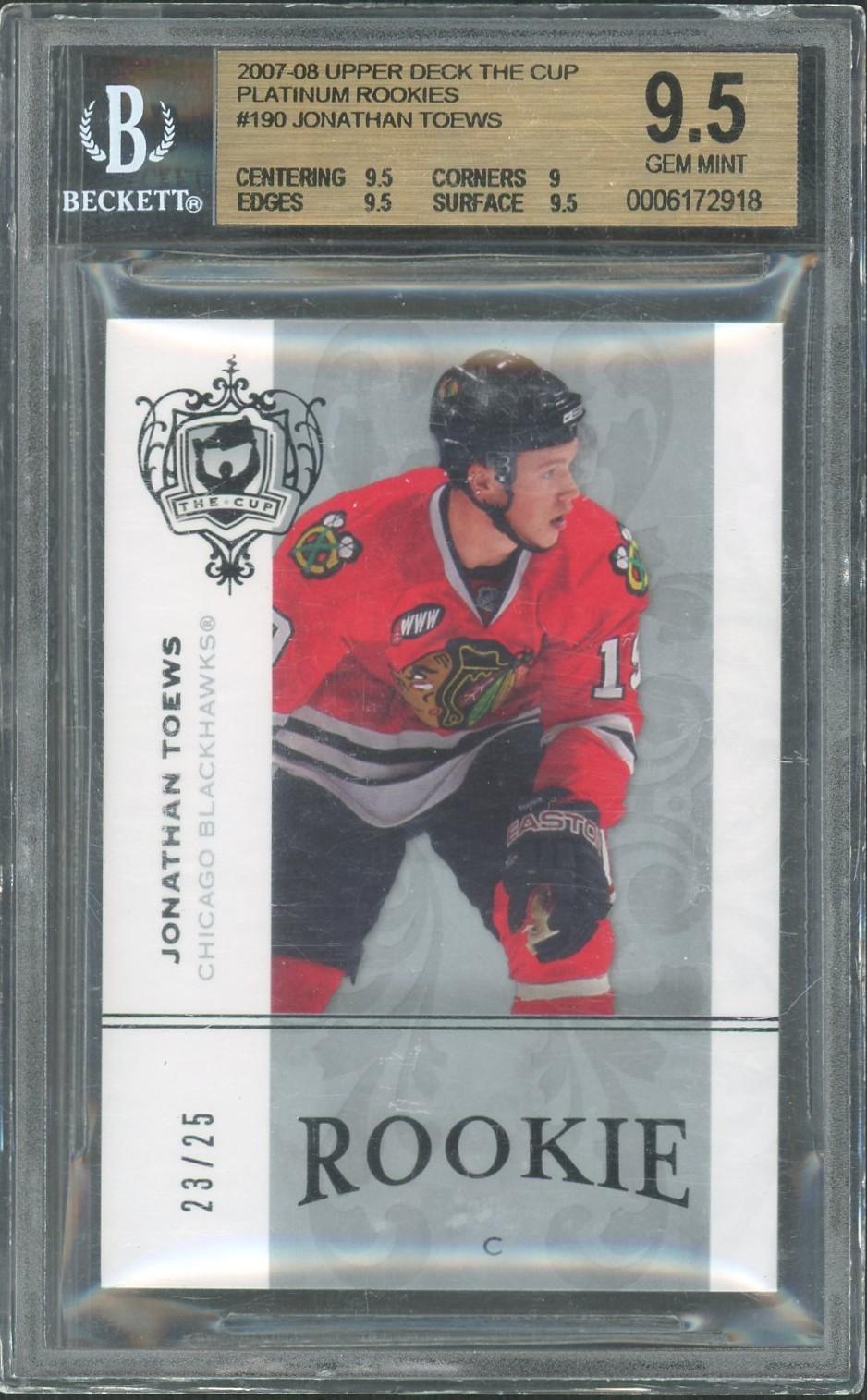 2007/08 The Cup Jonathan Toews Platinum Rookie /25 BGS 9.5 (Chipped ...