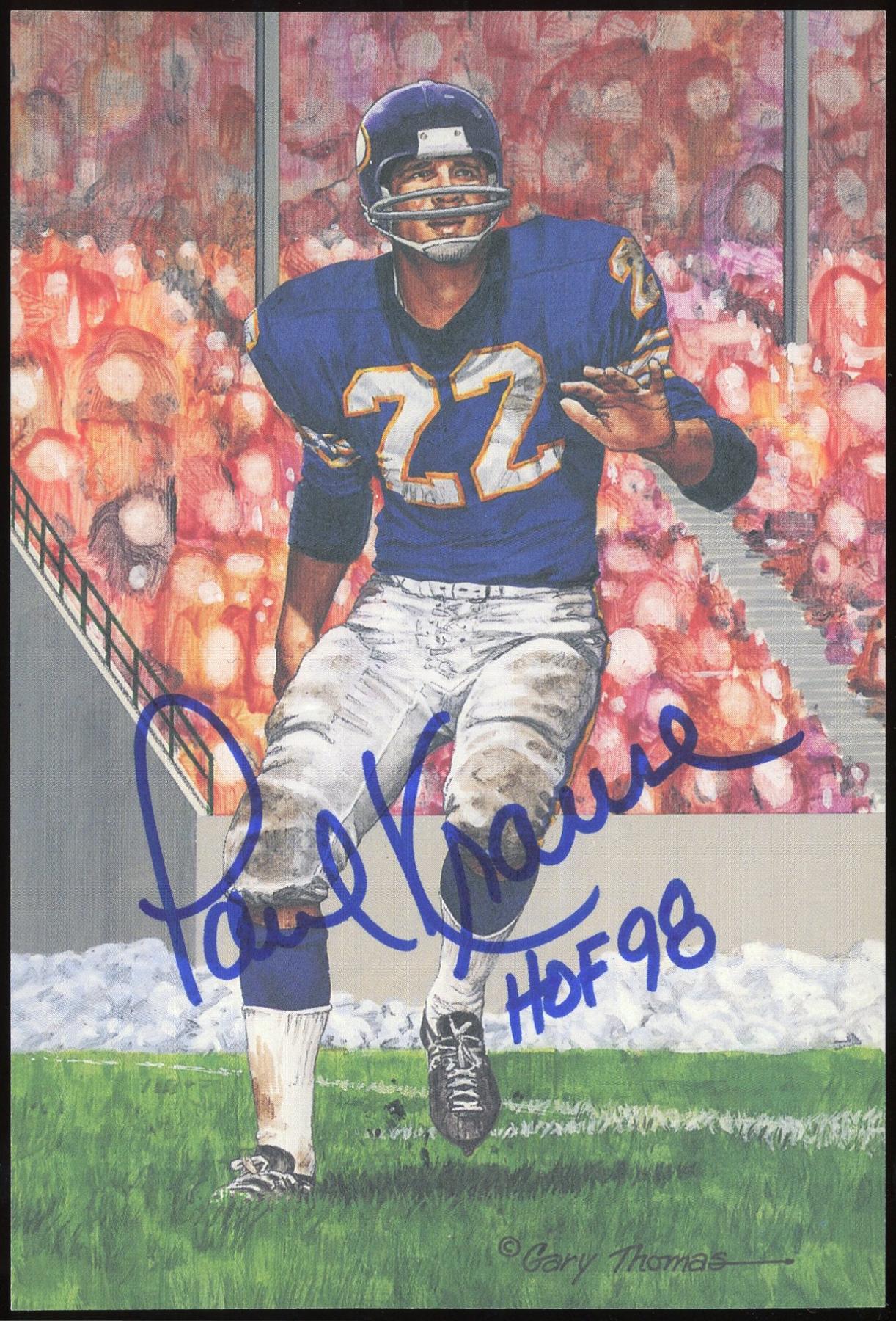 Paul Krause Autographed Goal Line Art Card (HOF 98) JSA CK72680 (Reed ...