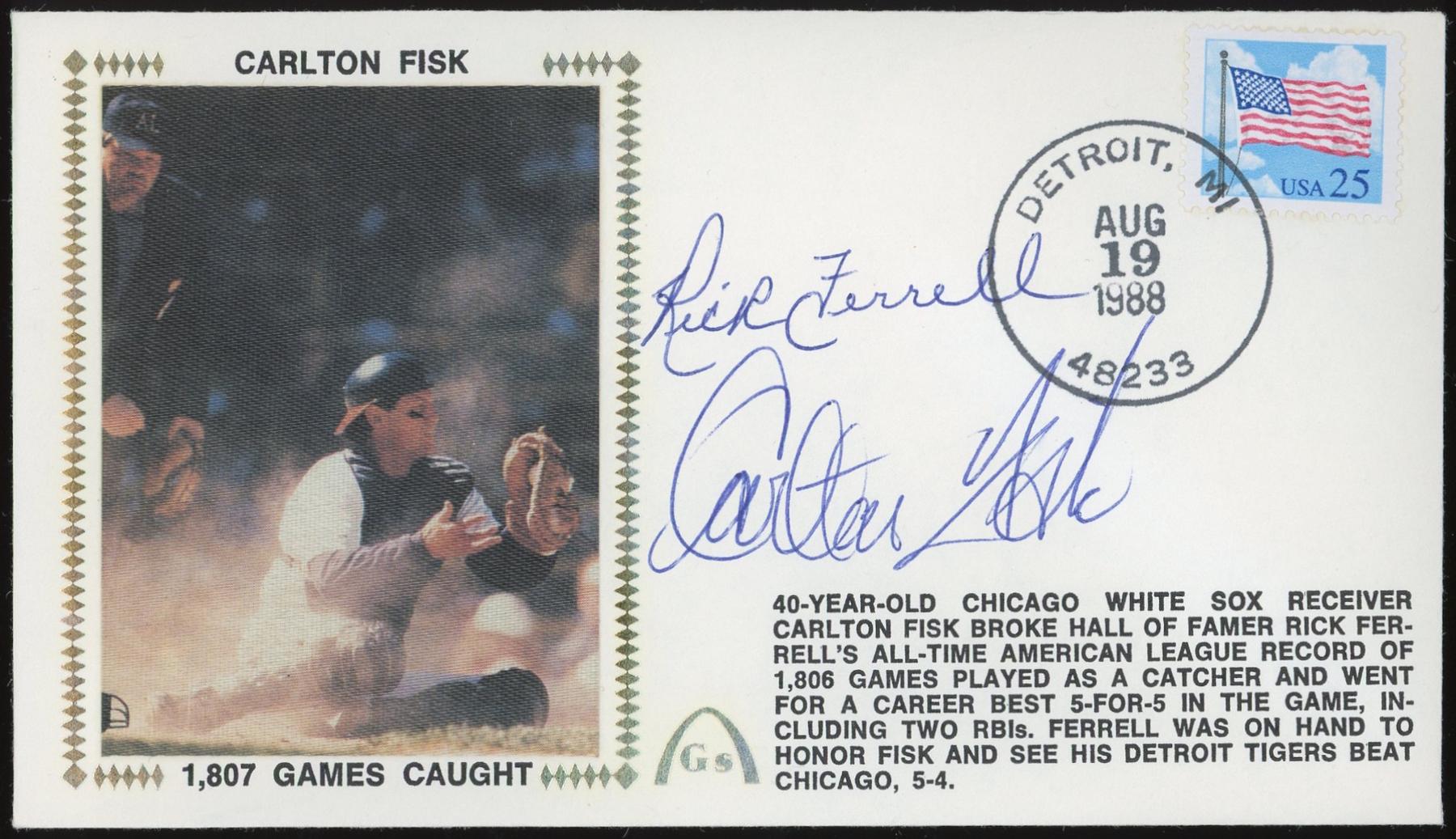 Carlton Fisk/Rick Ferrell Autographed FDC Gateway Cachet 8/19/88 JSA ...