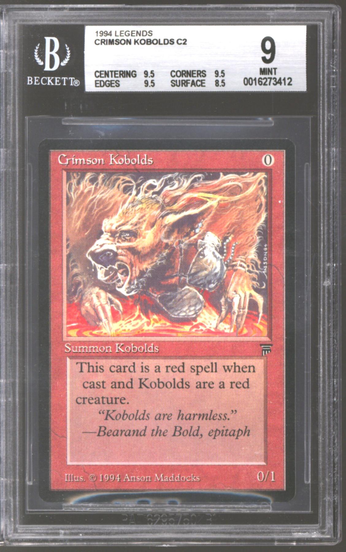 Magic the Gathering Legends Crimson Kobolds BGS 9 (9.5, 9.5, 9.5, 8.5 ...