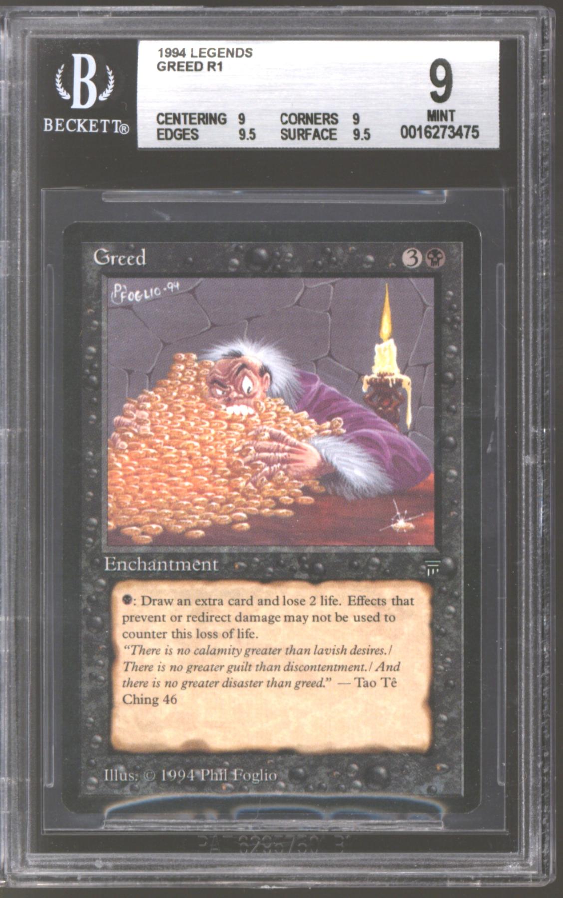 Magic the Gathering Legends Greed BGS 9 (9, 9, 9.5, 9.5) Q++ | DA Card ...