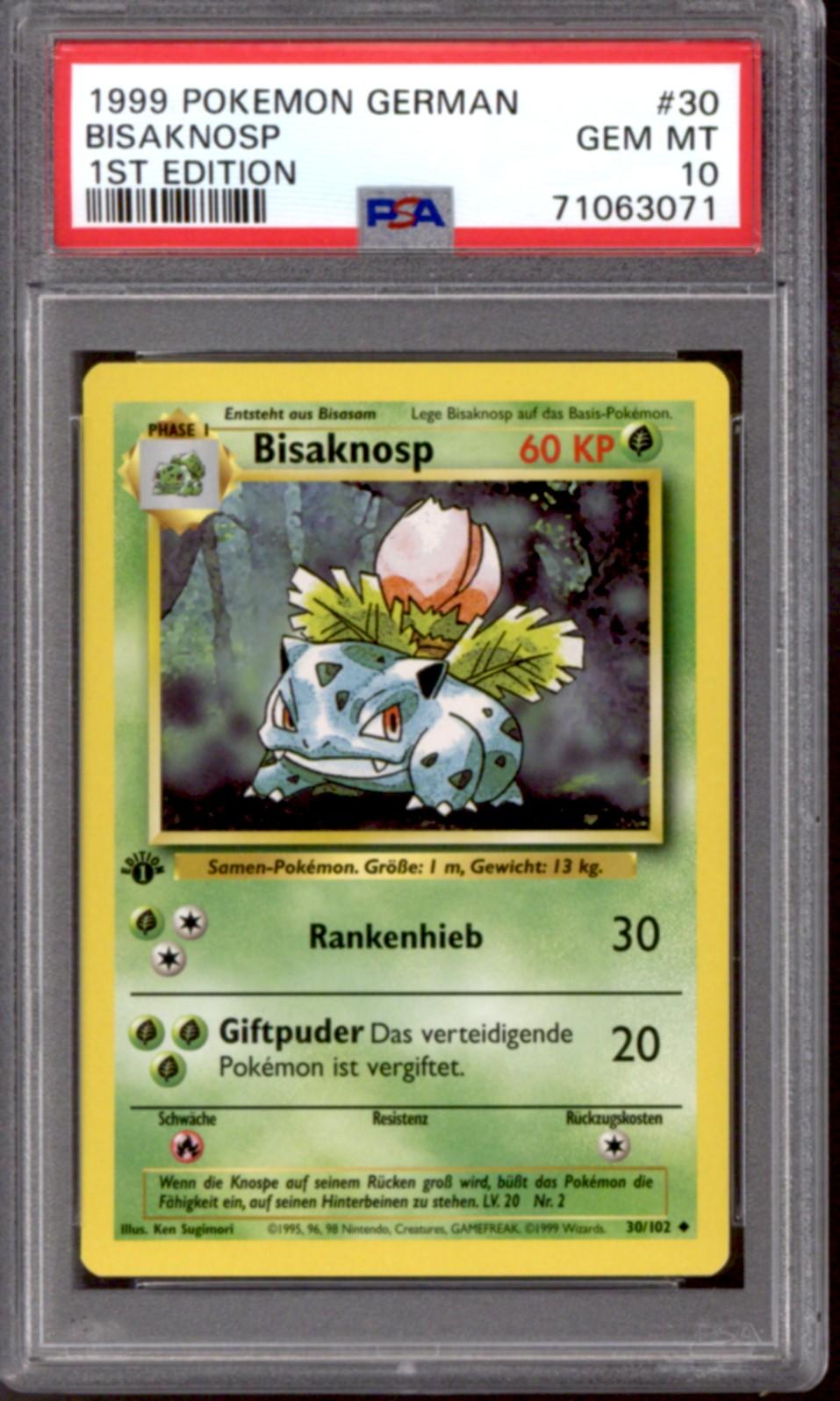 Pokemon Base Set German 1st Edition Ivysaur Bisaknosp 30/102 PSA 10 GEM ...