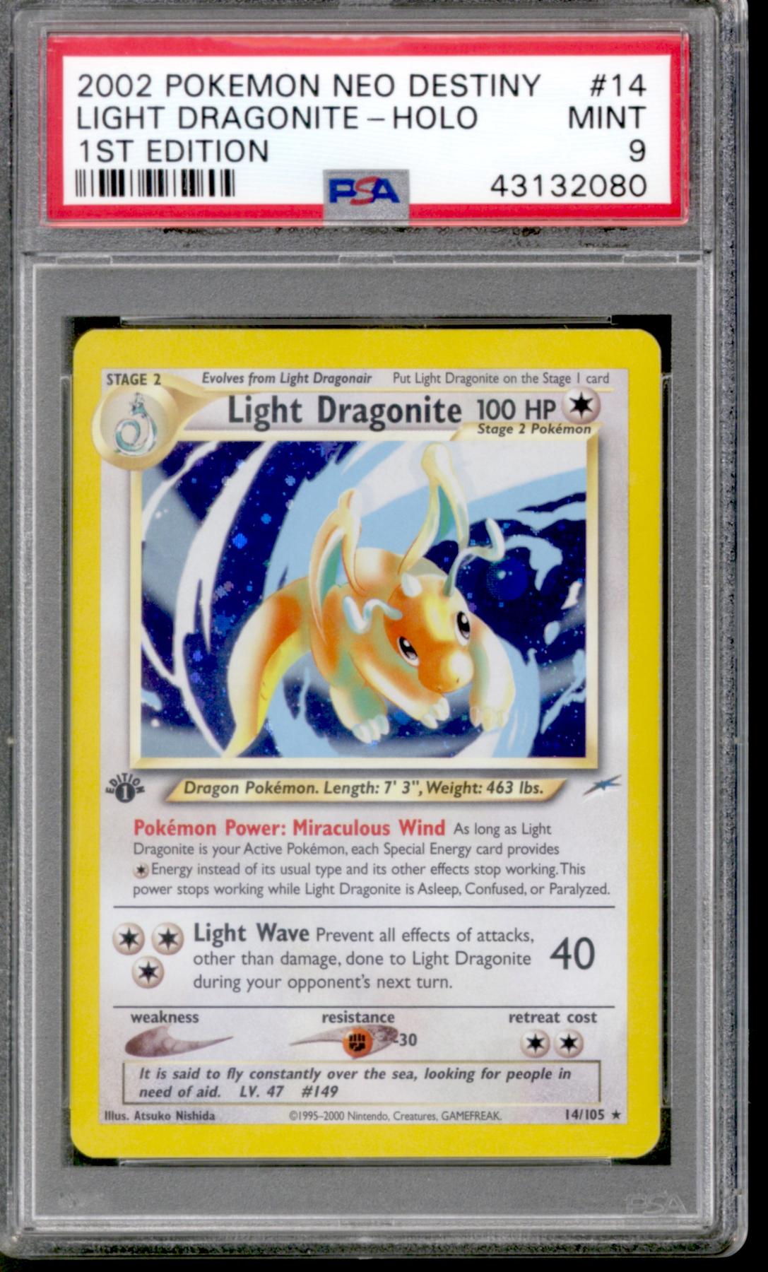 Pokemon Neo Destiny 1st Edition Light Dragonite 14/105 PSA 9 | DA Card ...
