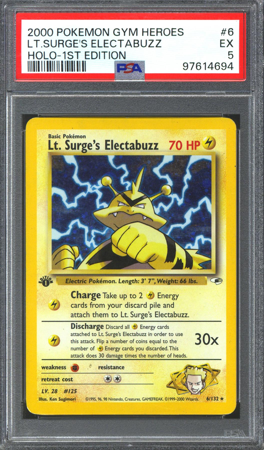 Pokemon Gym Heroes 1st Edition Lt. Surge's Electabuzz 6/132 PSA 5 | DA ...