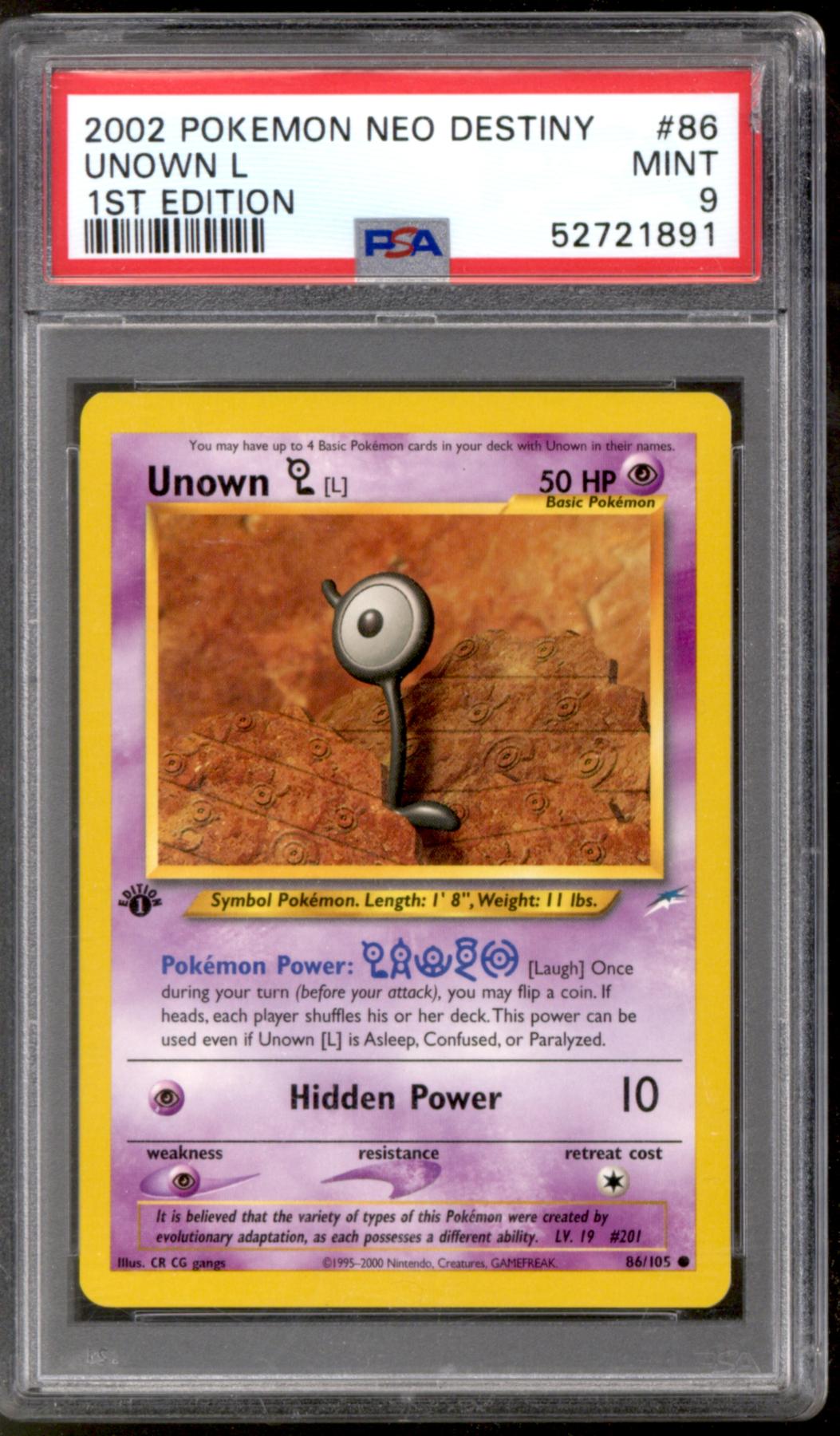 Pokemon Neo Destiny 1st Edition Unown L 86/105 PSA 9 | DA Card World
