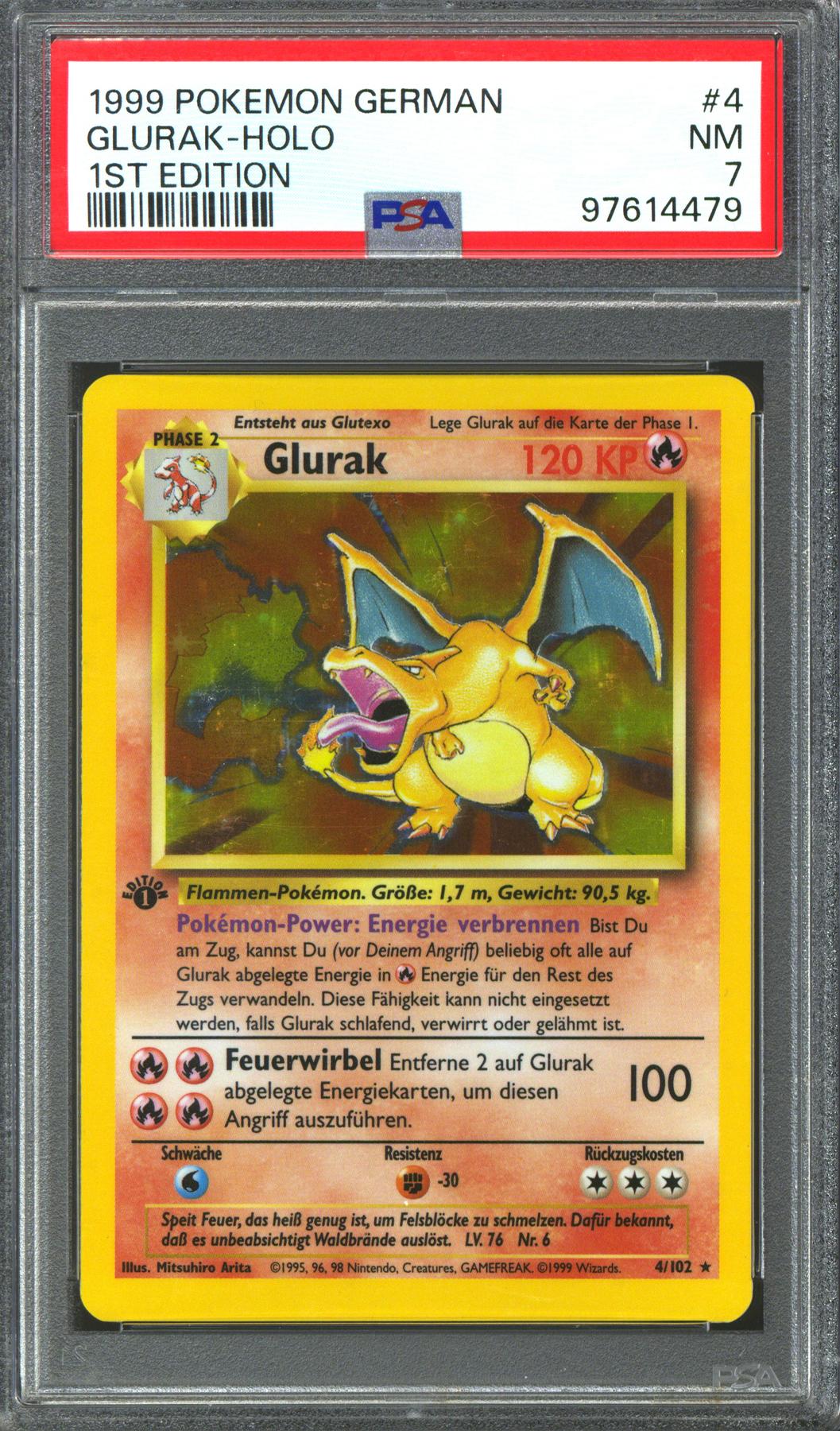 Pokemon Base Set 1st Edition GERMAN Charizard Glurak 4/102 PSA 7 *479 ...