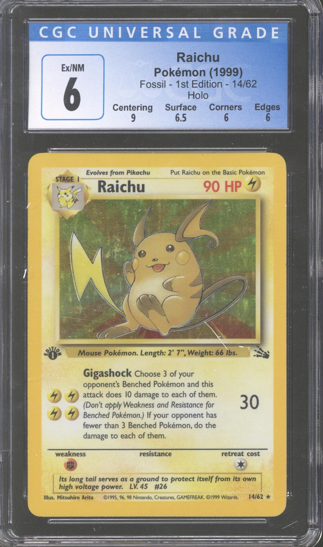 Pokemon Fossil 1st Edition Raichu 14/62 CGC 6 | DA Card World