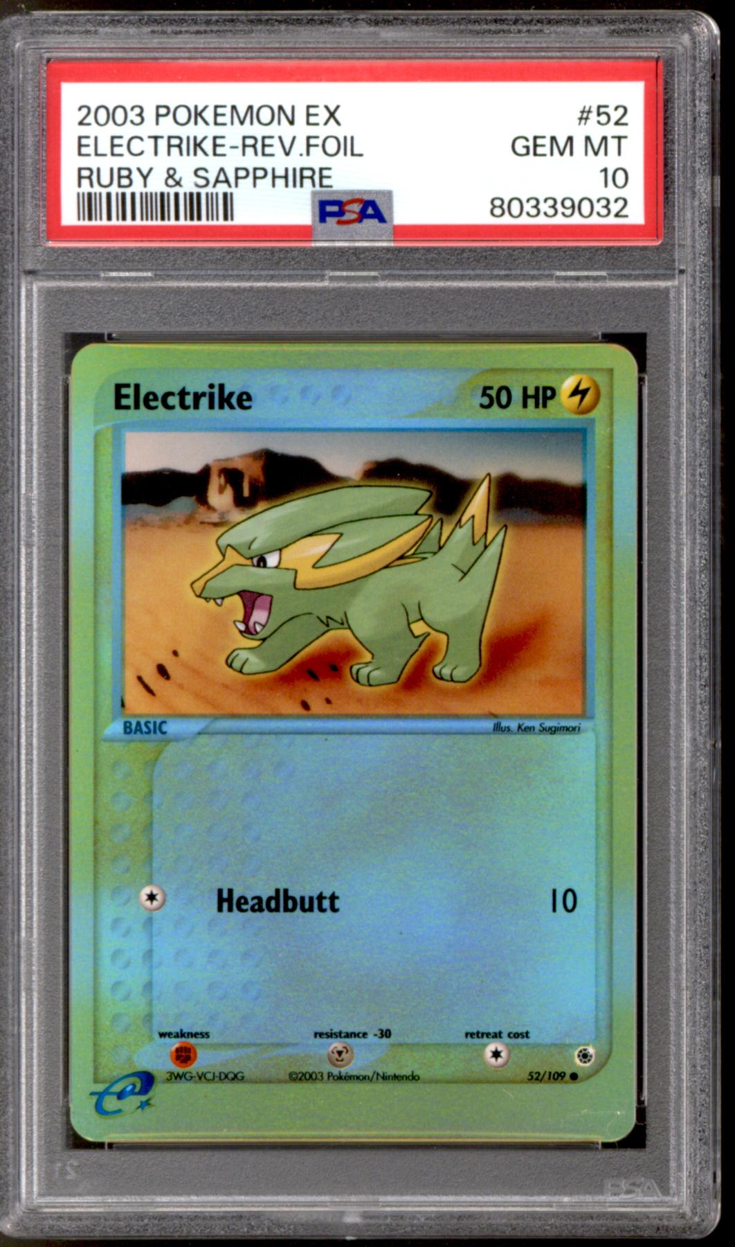 Pokemon EX Ruby & Sapphire Reverse Foil Electrike 52/109 PSA 10 GEM ...