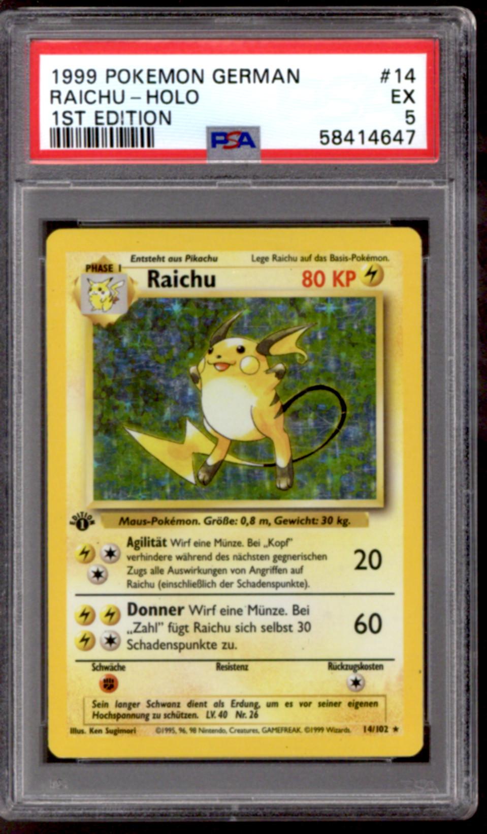 Pokemon Base Set German 1st Edition Raichu 14/102 PSA 5 | DA Card World