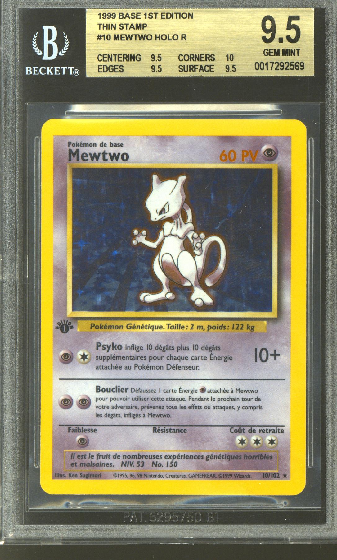 Pokemon Base Set 1st Edition FRENCH Mewtwo 10/102 BGS 9.5 GEM MINT (9.5 ...