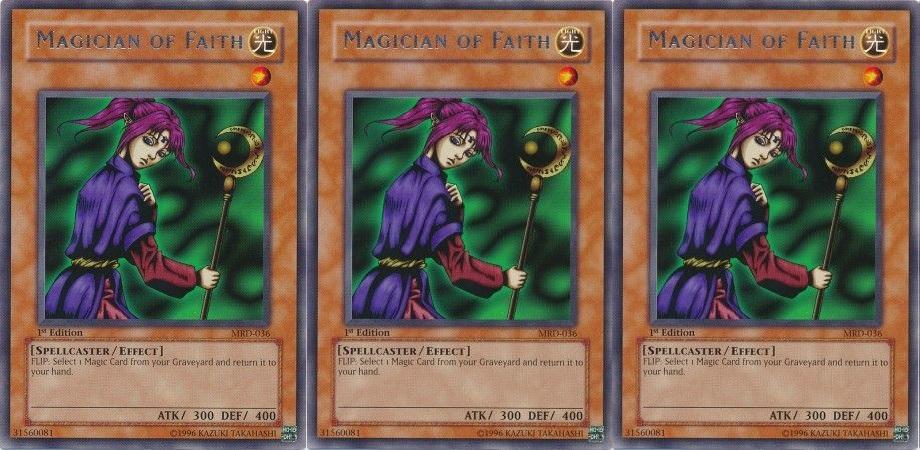 Yu-Gi-Oh Metal Raiders 1st Edition PLAYSET 3x Magician of Faith MRD-036 ...