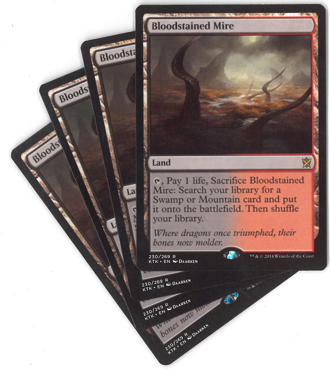 Magic the Gathering Khans of Tarkir FOIL PLAYSET 4x Bloodstained Mire ...
