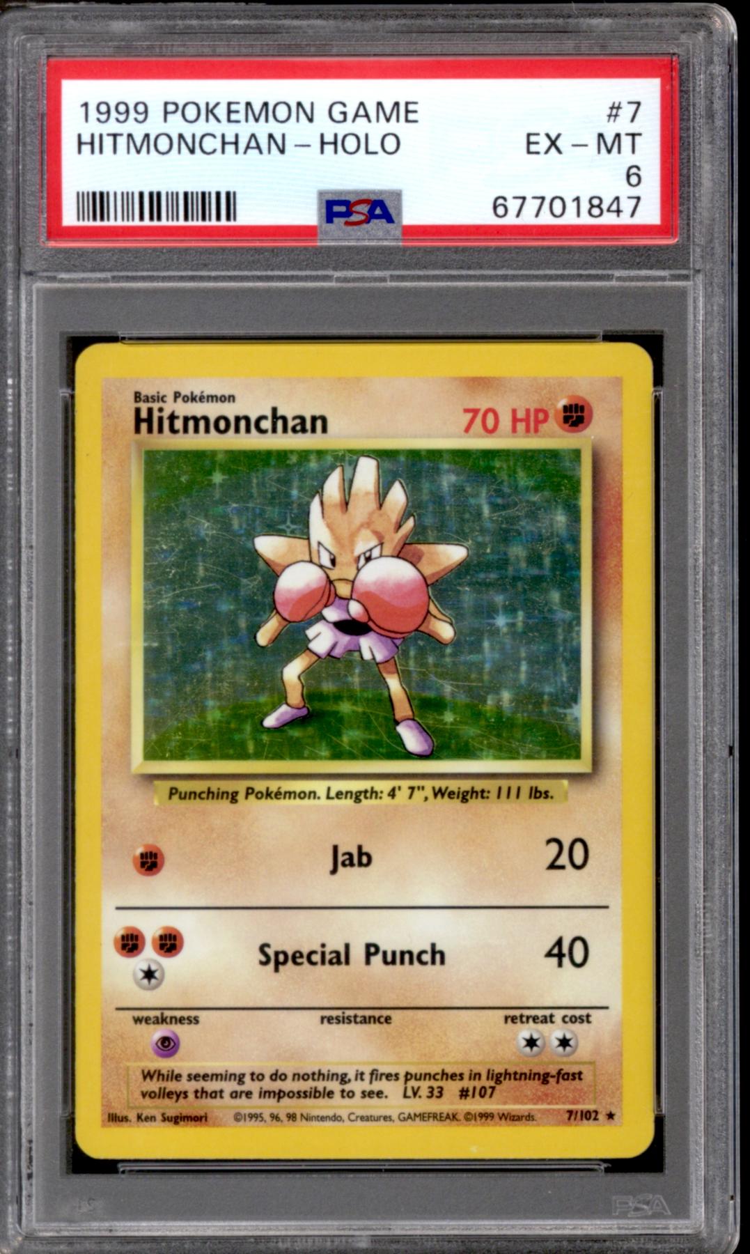 Pokemon Base Set Unlimited Hitmonchan 7/102 PSA 6 | DA Card World