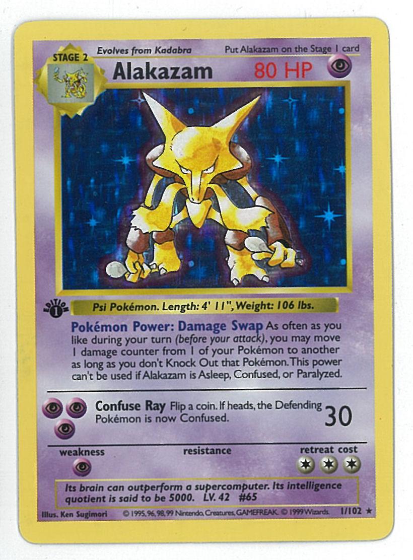 Pokemon Base Set 1 Single 1st Edition Alakazam 1 102 Shadowless