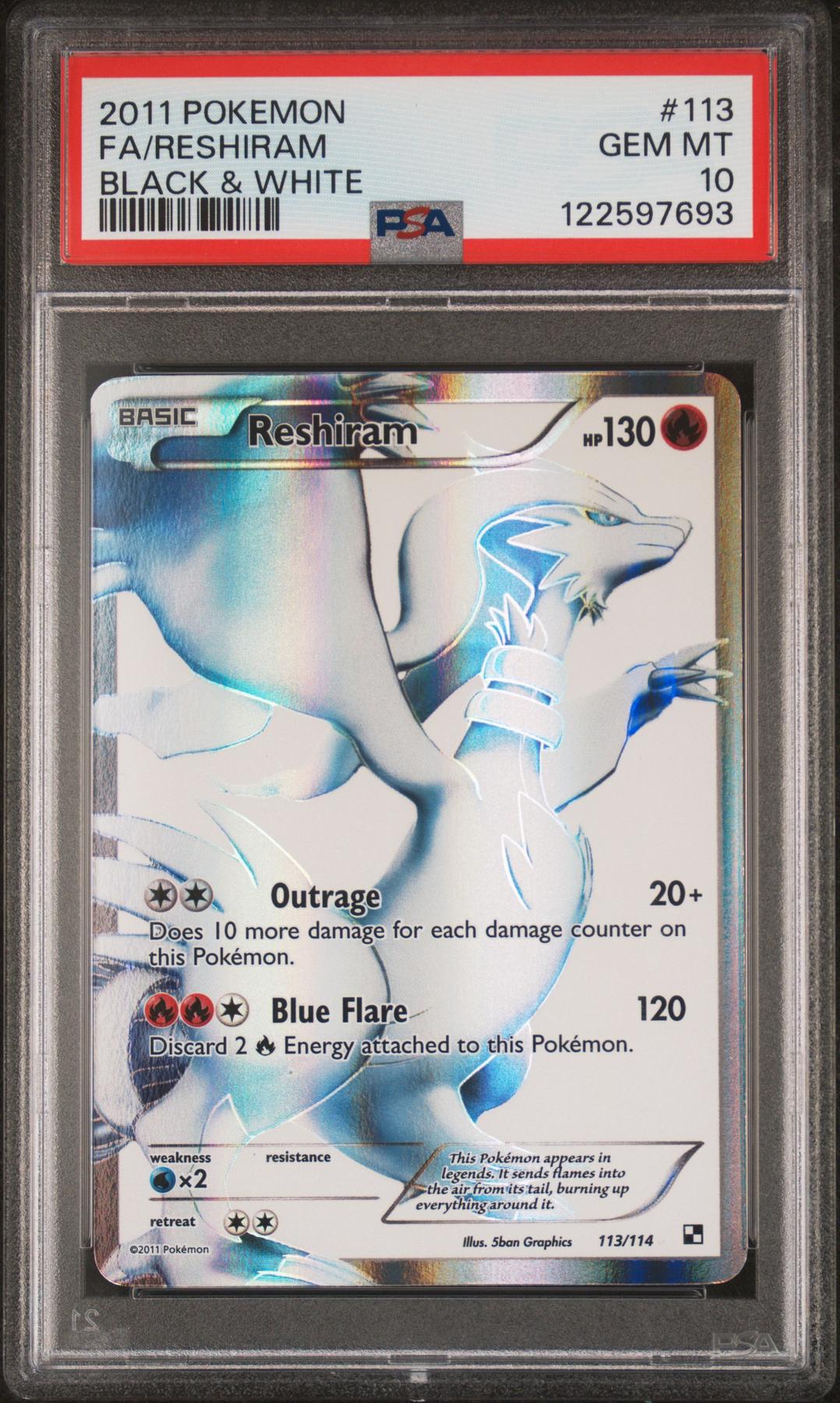 Pokemon Black & White Base Set Reshiram 113/114 Full Art PSA 10 GEM ...