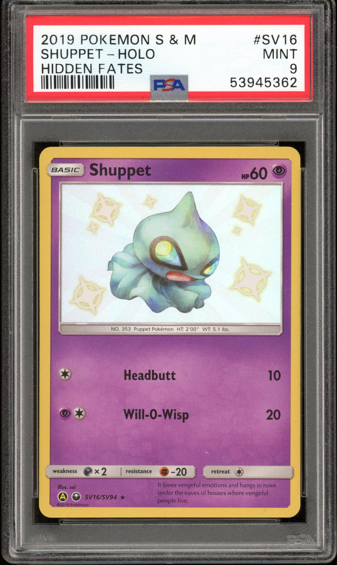 Pokemon Hidden Fates Shiny Vault Shuppet SV16/SV94 PSA 9 | DA Card World