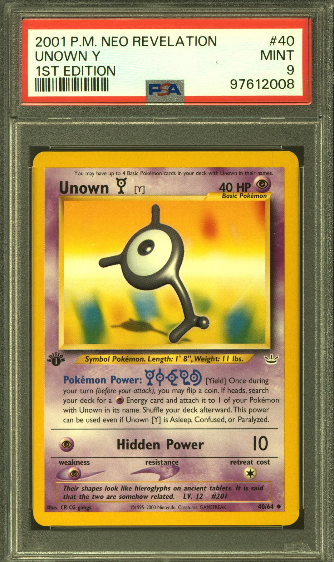Pokemon Neo Revelation 1st Edition Unown Y 40/64 PSA 9 | DA Card World